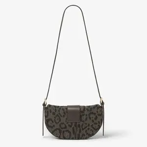 Fendi Croissant Bag Brown And Black Jaguar Motif Jacquard Fabric Bag